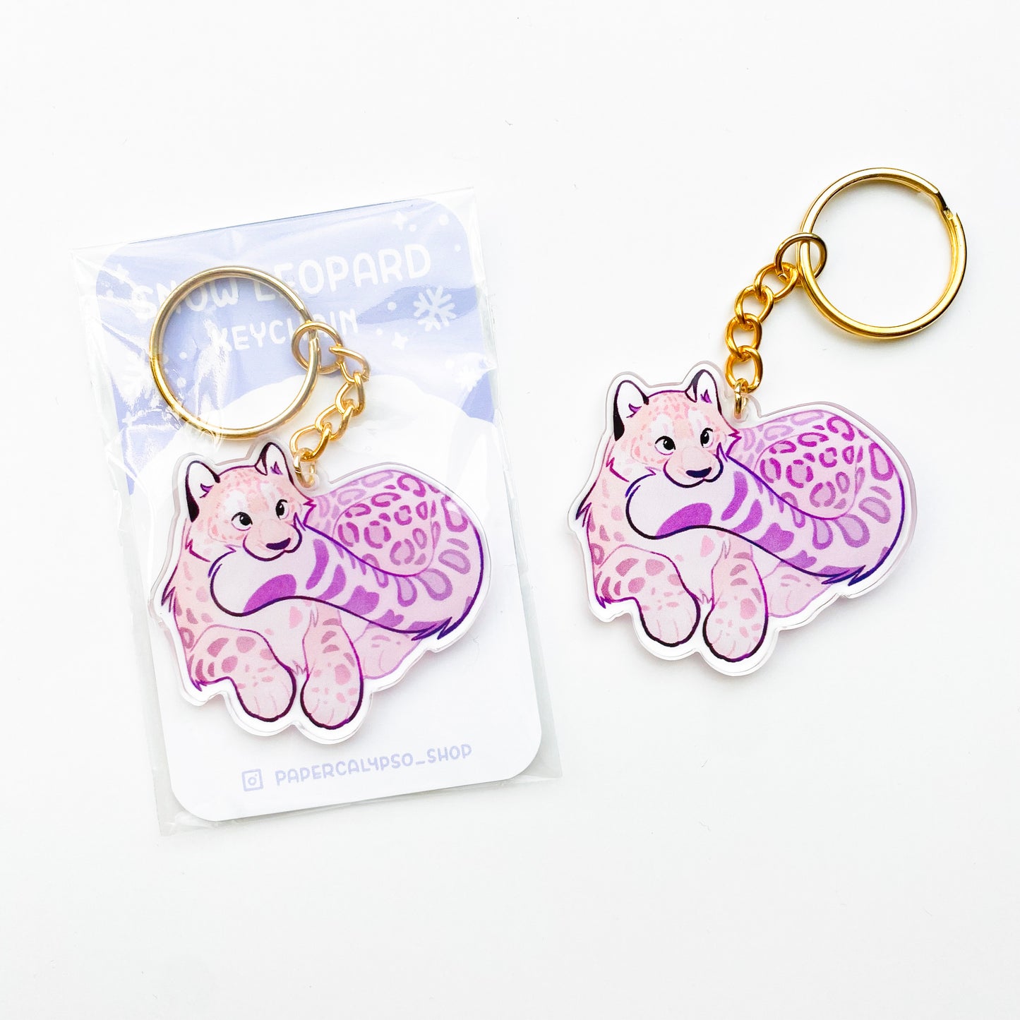 cute snow leopard acrylic keychain – PaperCalypso